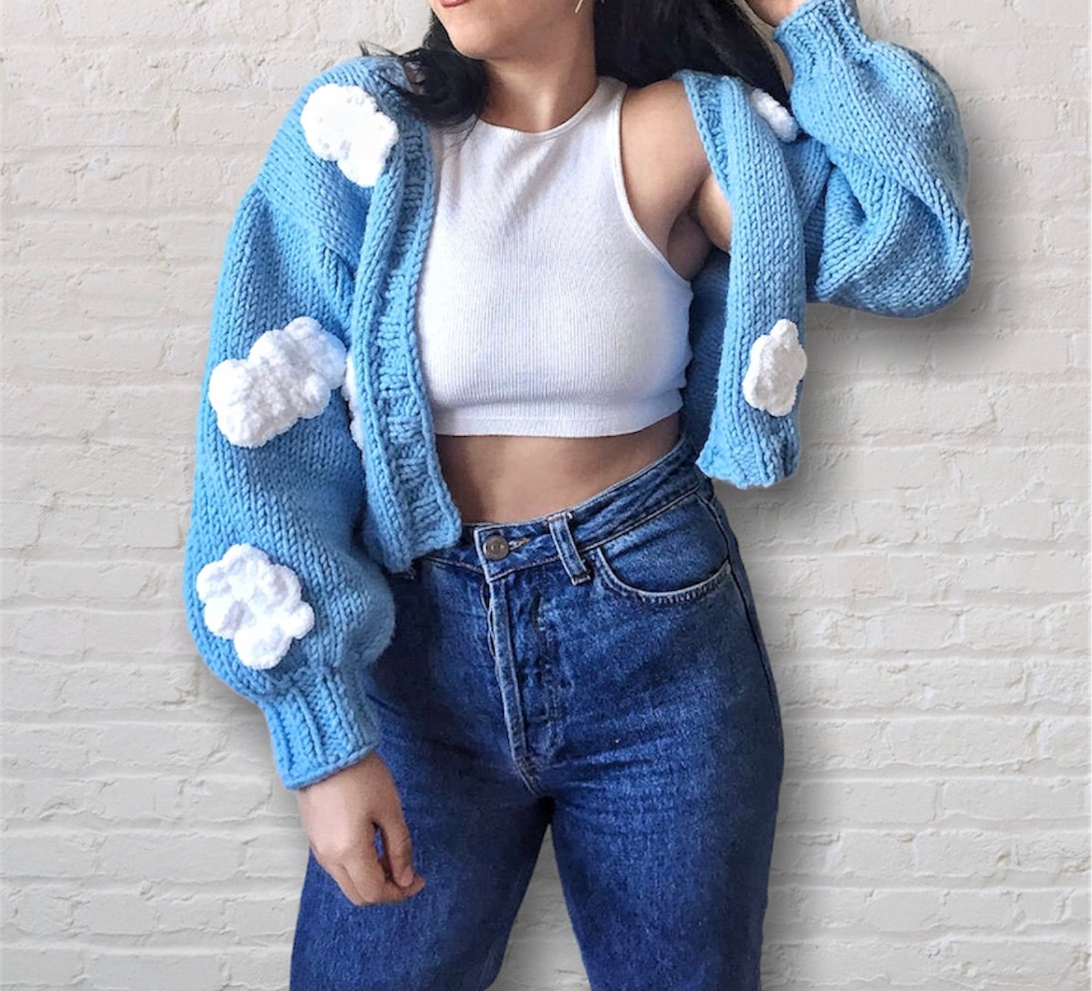 Handknit Chunky Cloud Cardigan EmbroideryCozy Soft Punch | Etsy