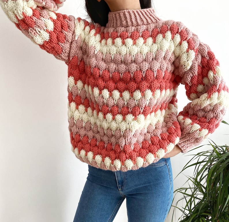 Hand Knit Chunky Bubble Jumper,unisex Over Size Sweater,handmade ...