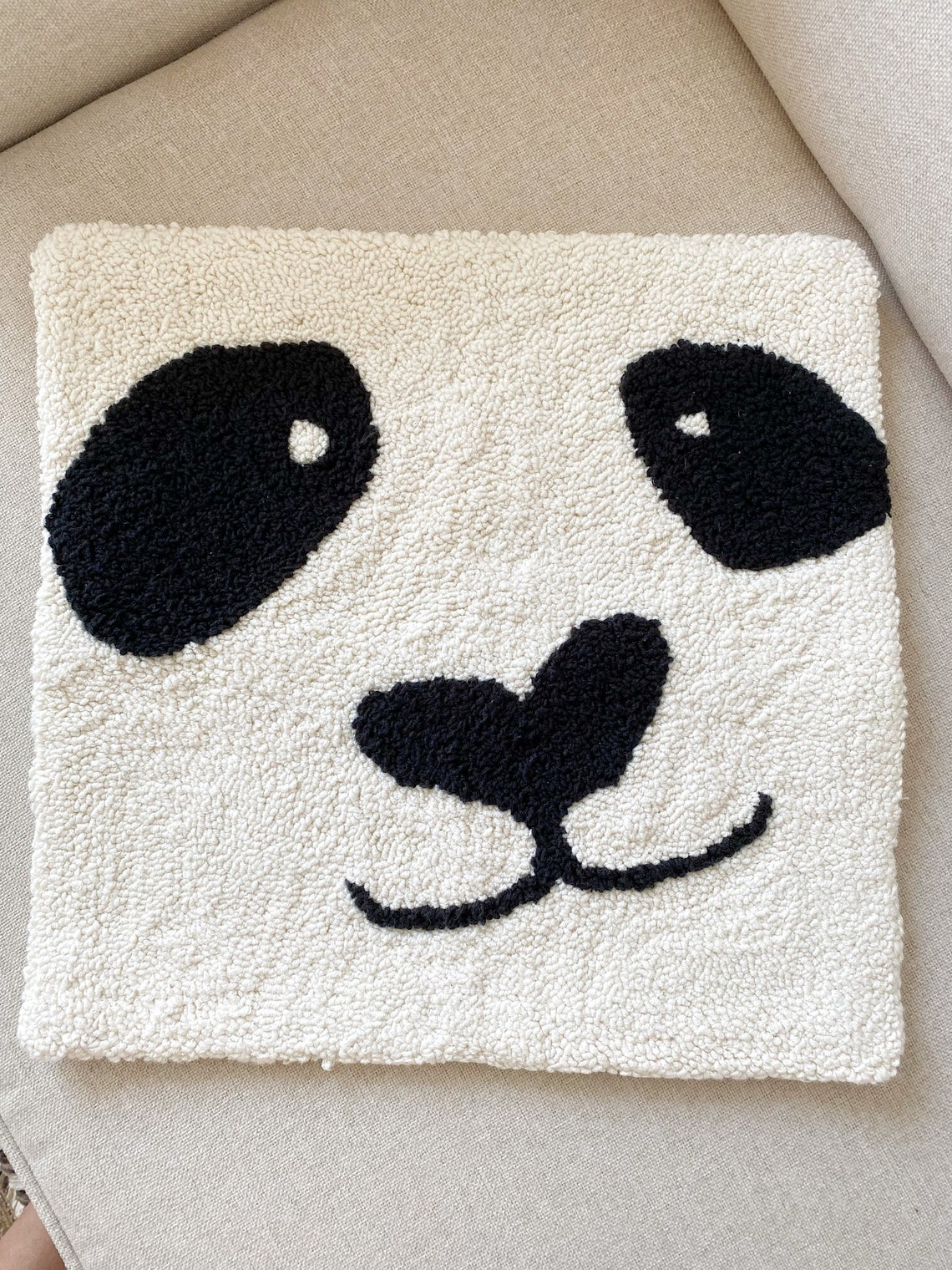 Cute Panda Hand Tufted Punch Needle Pillow Cover,decorative Embroidered ...