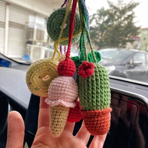 Cute Amigurumi Animal Car Mirror Hanging, Crochet Knitting Clover Rear ...