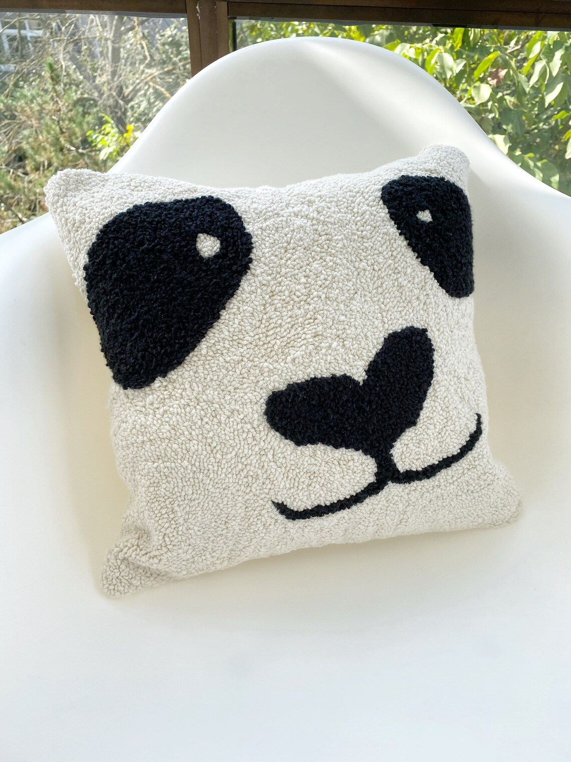 Cute Panda Hand Tufted Punch Needle Pillow Cover,decorative Embroidered ...