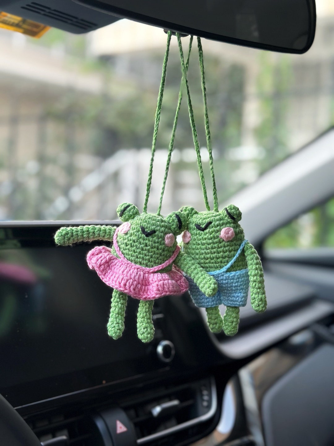 Cute Frog Car Mirror Hanging Accessories, Crochet Car Charm, Ballerina ...