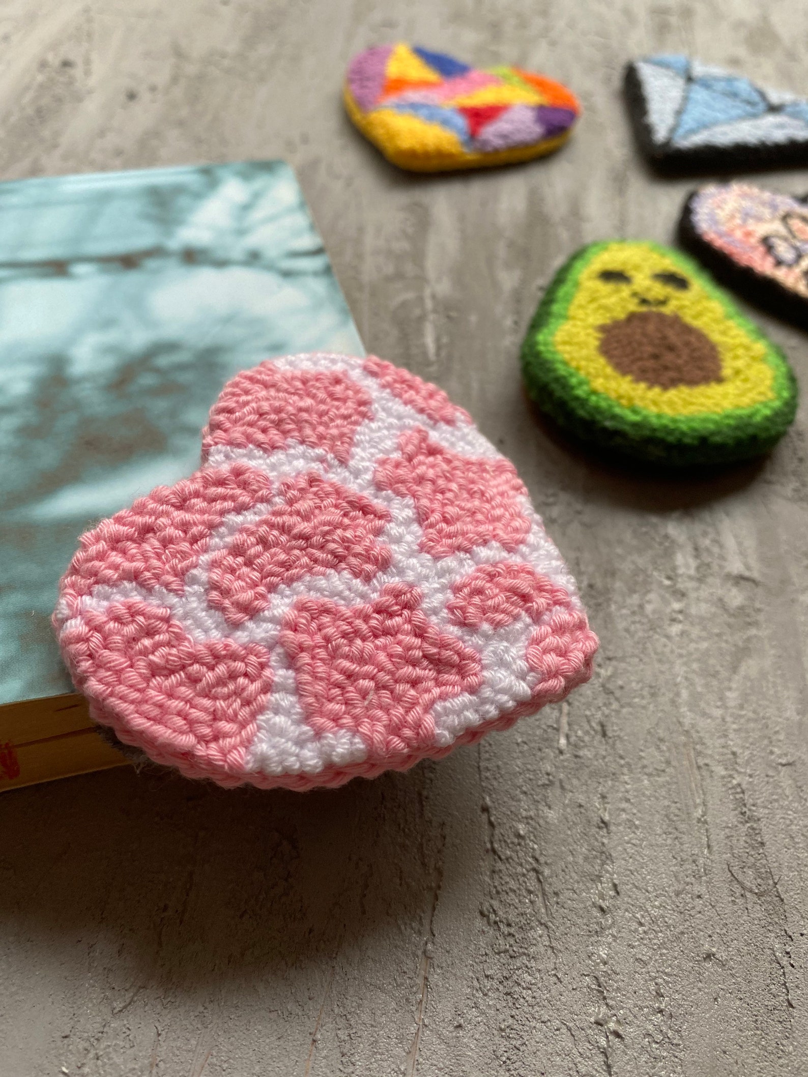 Custom Made Corner Bookmark, Punch Needle Avocado Corner Bookmark ...