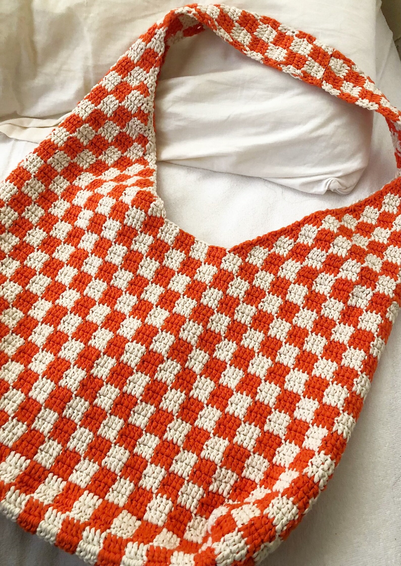 Handmade Checkerboard Crochet Bag,hand Knit Purse,knitted Shoulder Bag ...