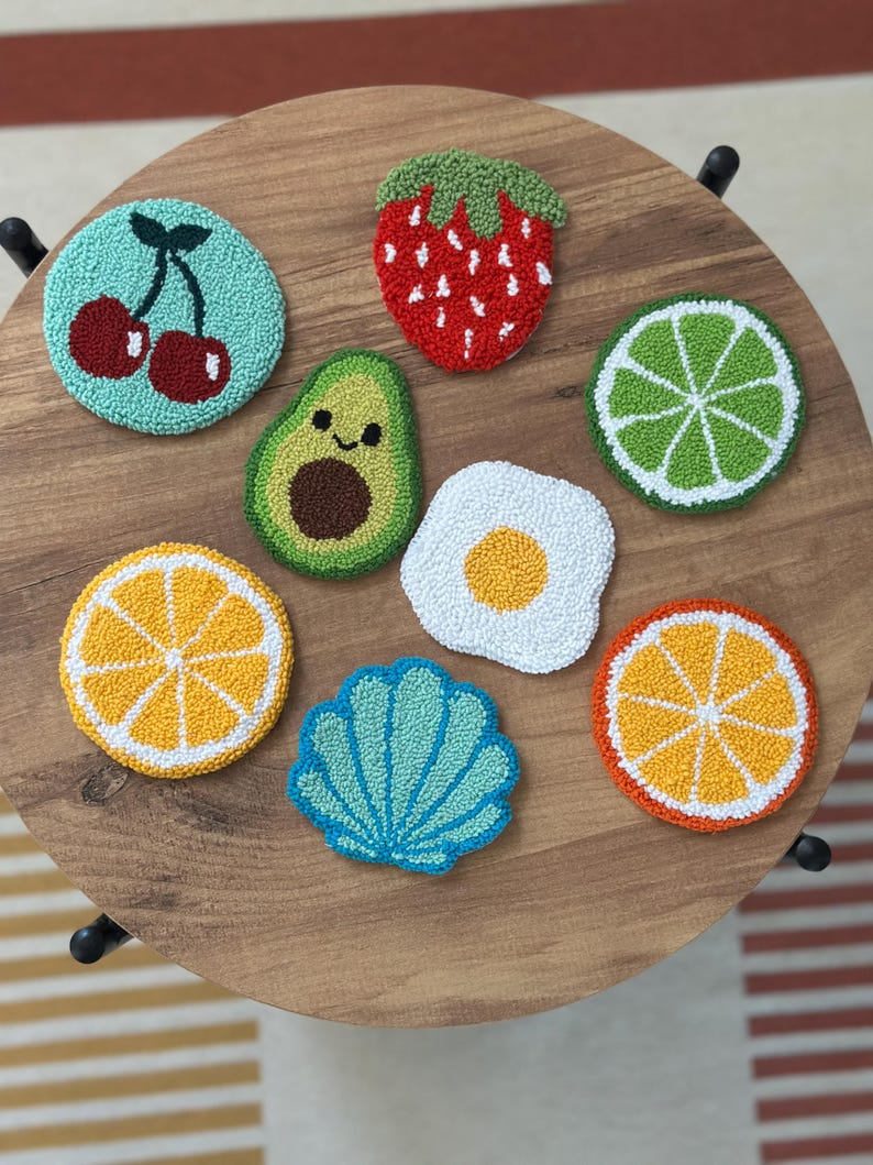 Cute Coffee Table Fruit Coaster Set,punch Needle Mug Rugs,tufted ...