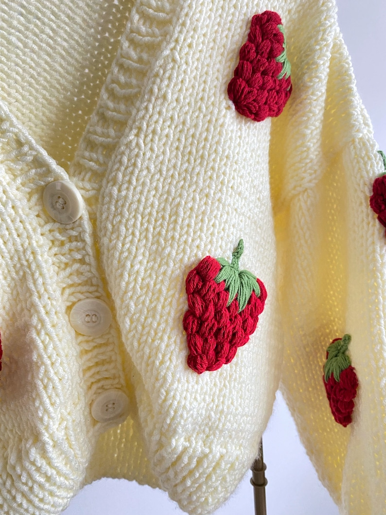 Hand Knit Chunky Strawberry Cardigan,soft Women Sweater,handmade Crop ...