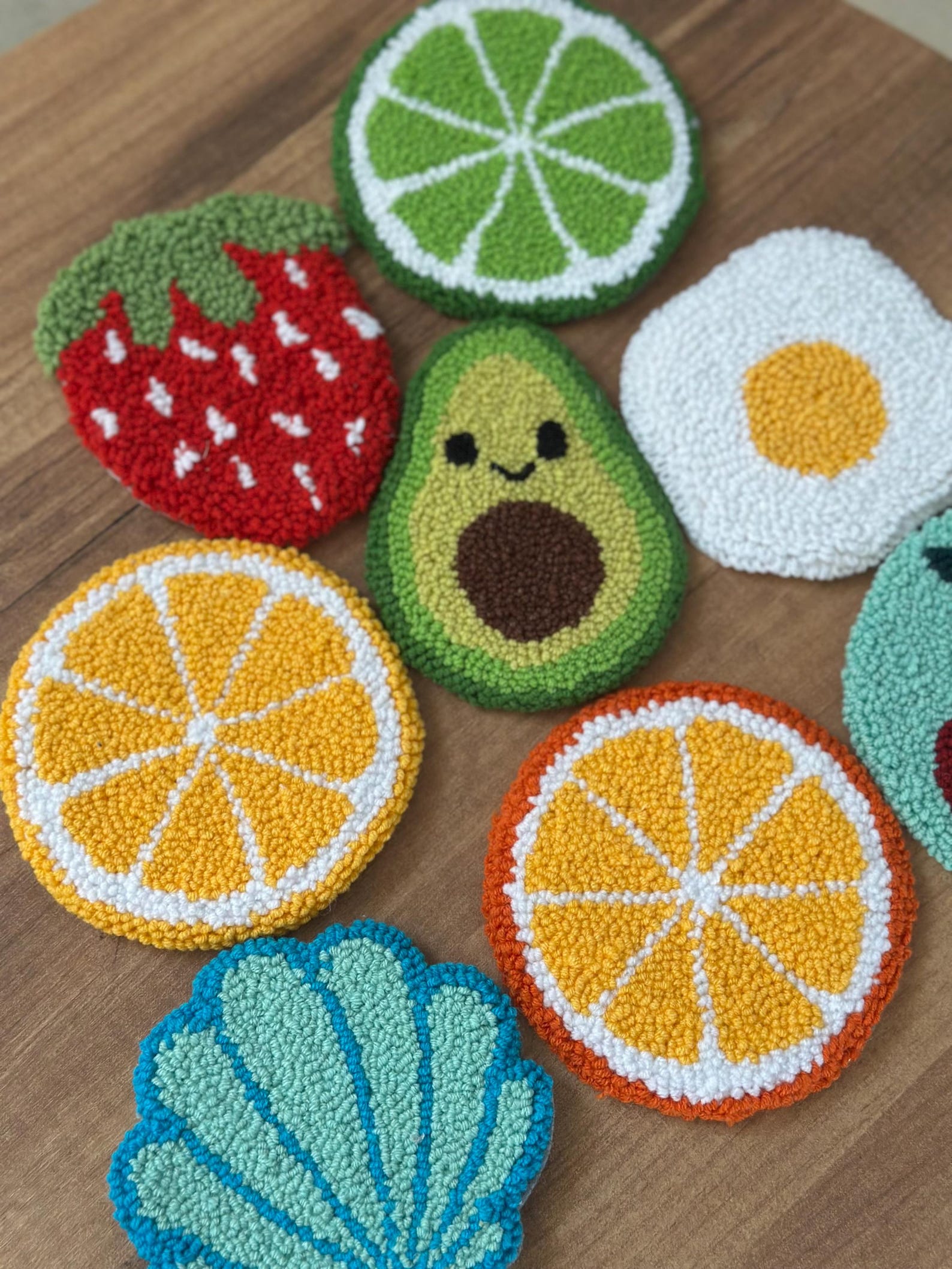 Cute Coffee Table Fruit Coaster Set,punch Needle Mug Rugs,tufted ...