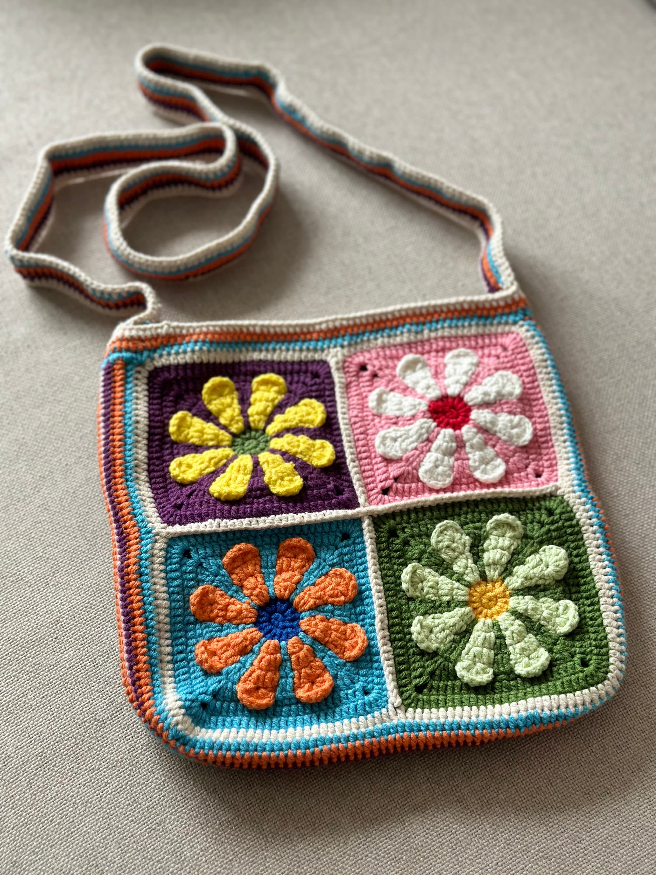 Handmade Flower Granny Square Crochet Bag,vintage Crochet Purse,crochet ...