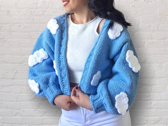 Handknit Chunky Cloud Cardigan EmbroideryCozy Soft Punch | Etsy