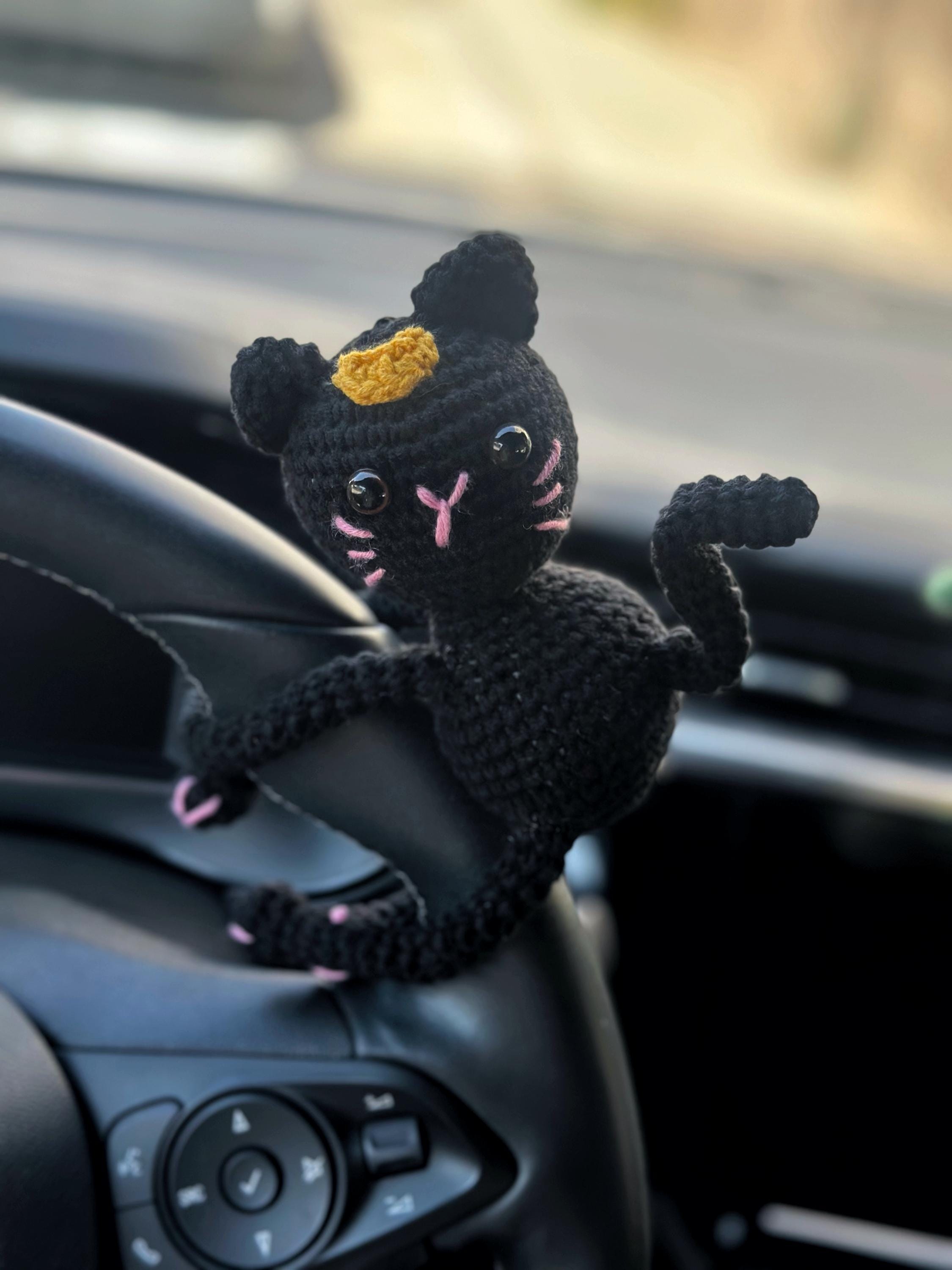 Cute Amigurumi Black Cat Steering Wheel Accessory, Crochet Frog Gear ...