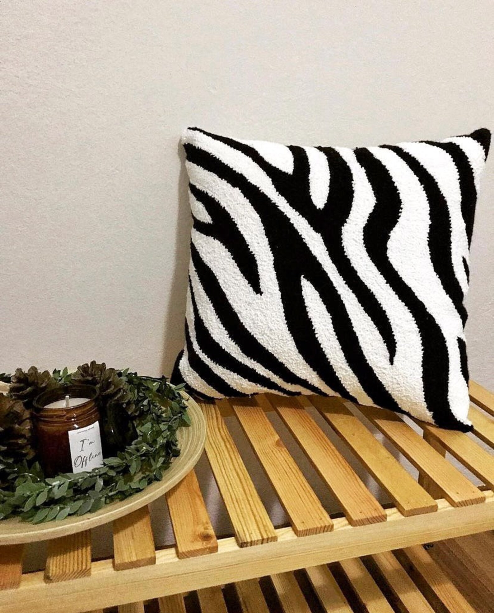 Hand Tufted Zebra Print Punch Needle Pillow Coversblack and | Etsy