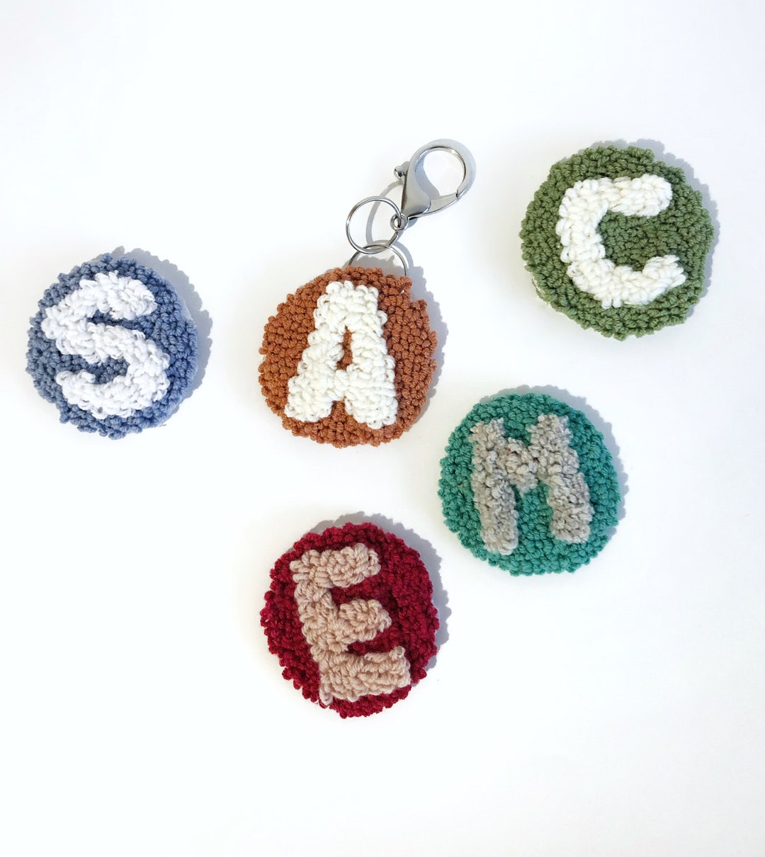 Hand Tufted Punch Needle Initial Keychain Multicolor - Etsy