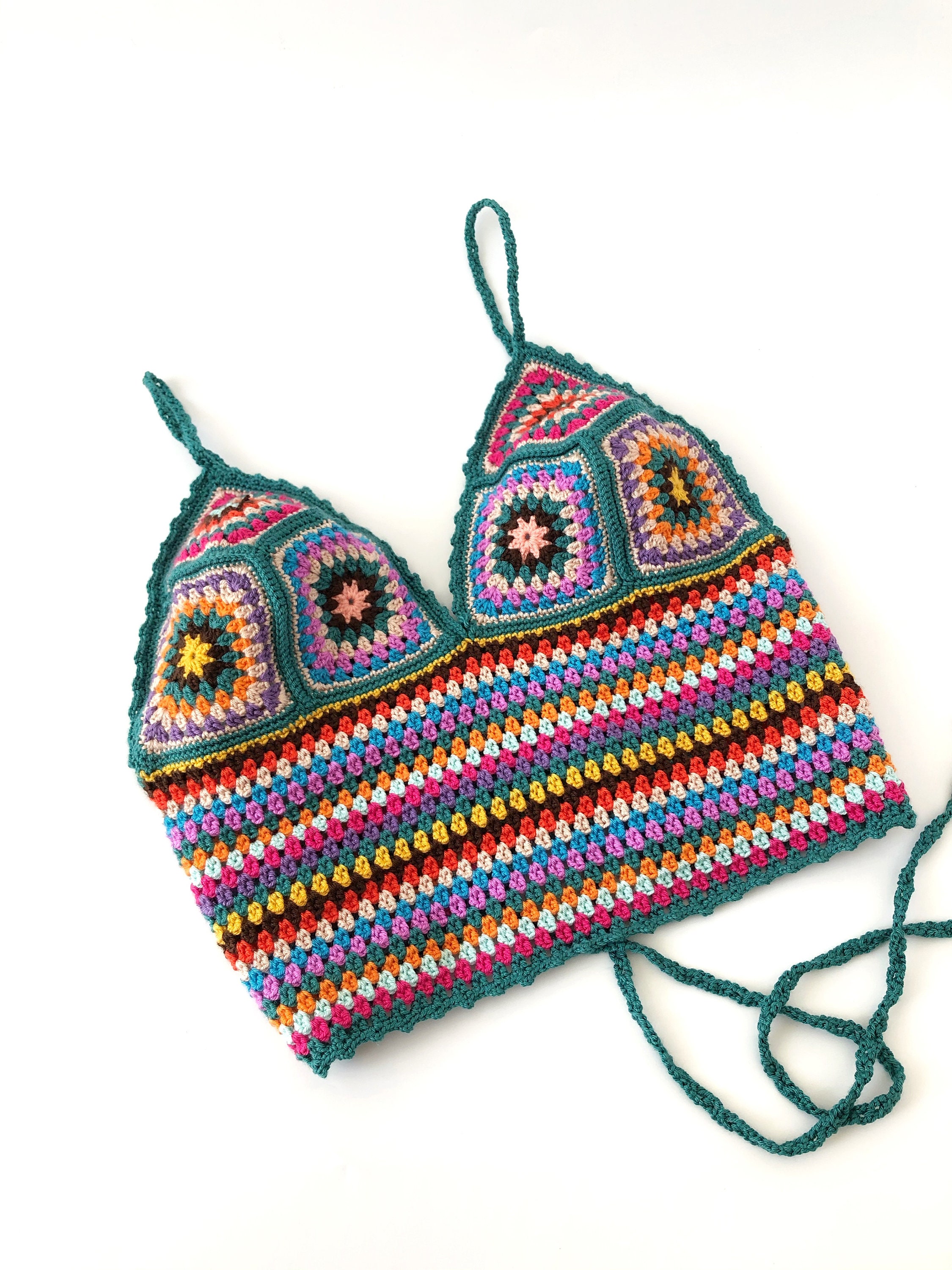 Handknitted Crochet Top With Retro Granny Square,summer Women Tank Top ...