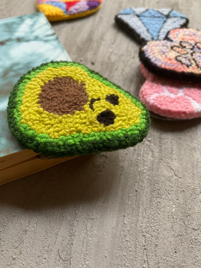 Custom Made Corner Bookmark, Punch Needle Avocado Corner Bookmark ...