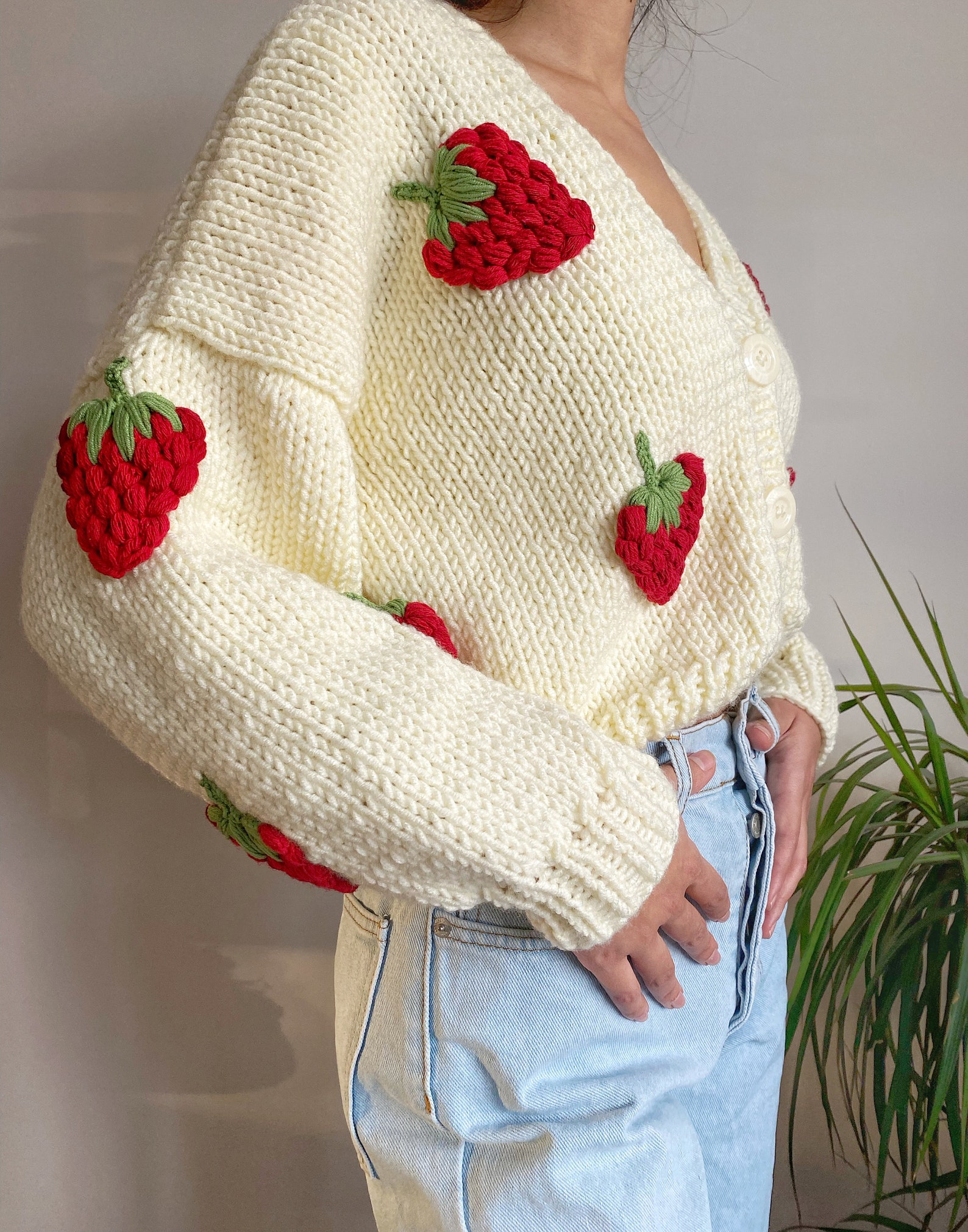 Hand Knit Chunky Strawberry Cardigan,soft Women Sweater,handmade Crop ...