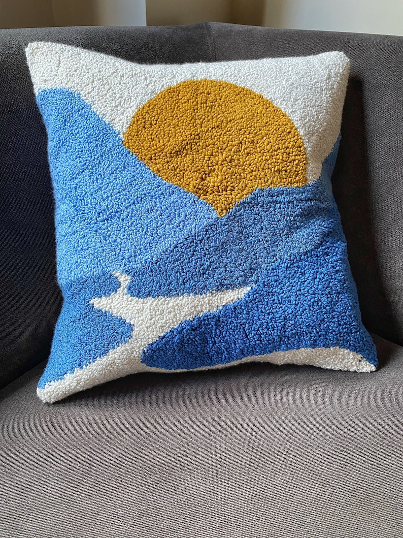 Hand Tufted Bohemian Sunset Punch Needle Pillow Cover,decorative ...