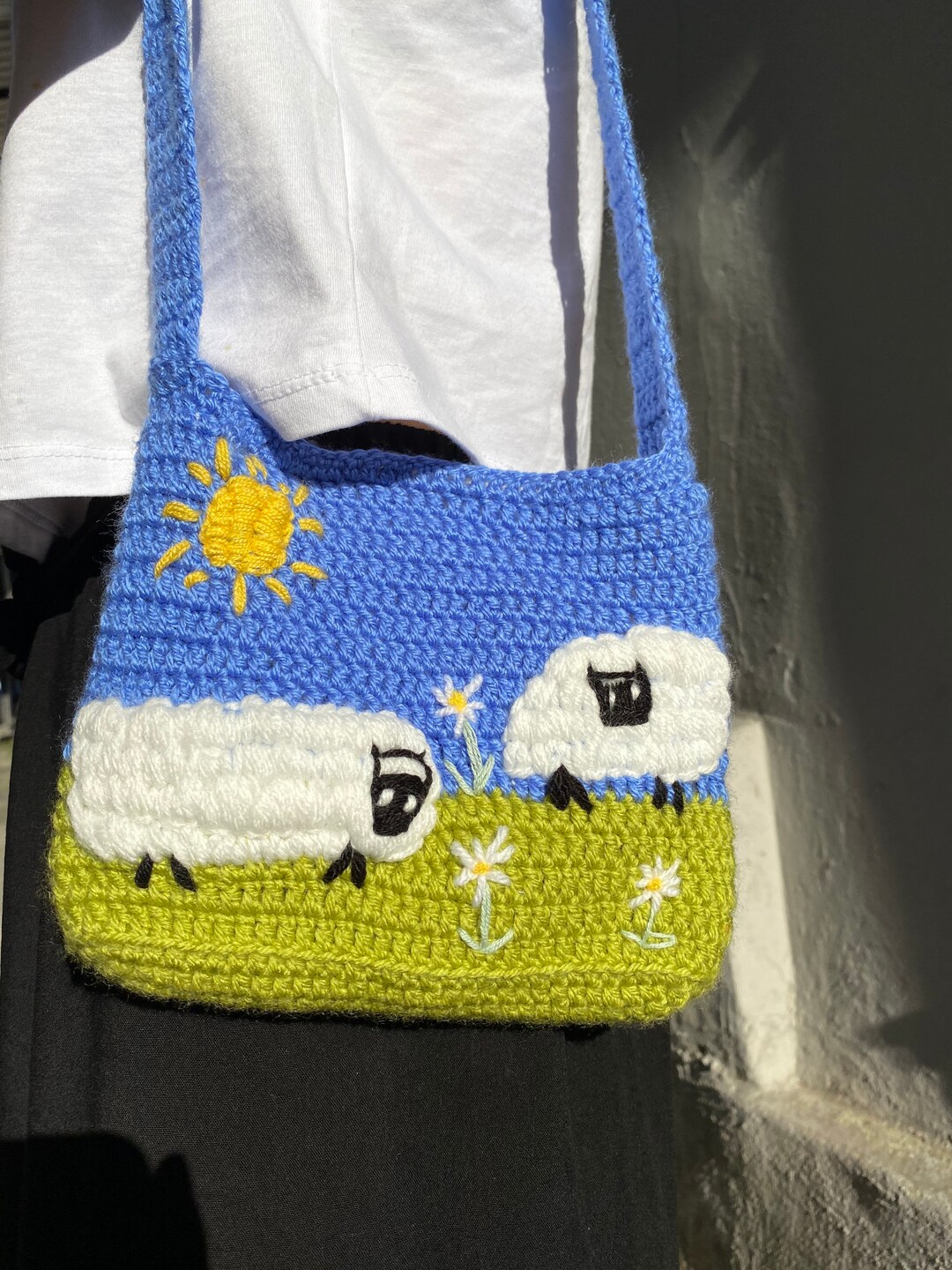 Handmade Sheep Sun Nature Crochet Bag,hand Knit Purse,knitted Shoulder ...