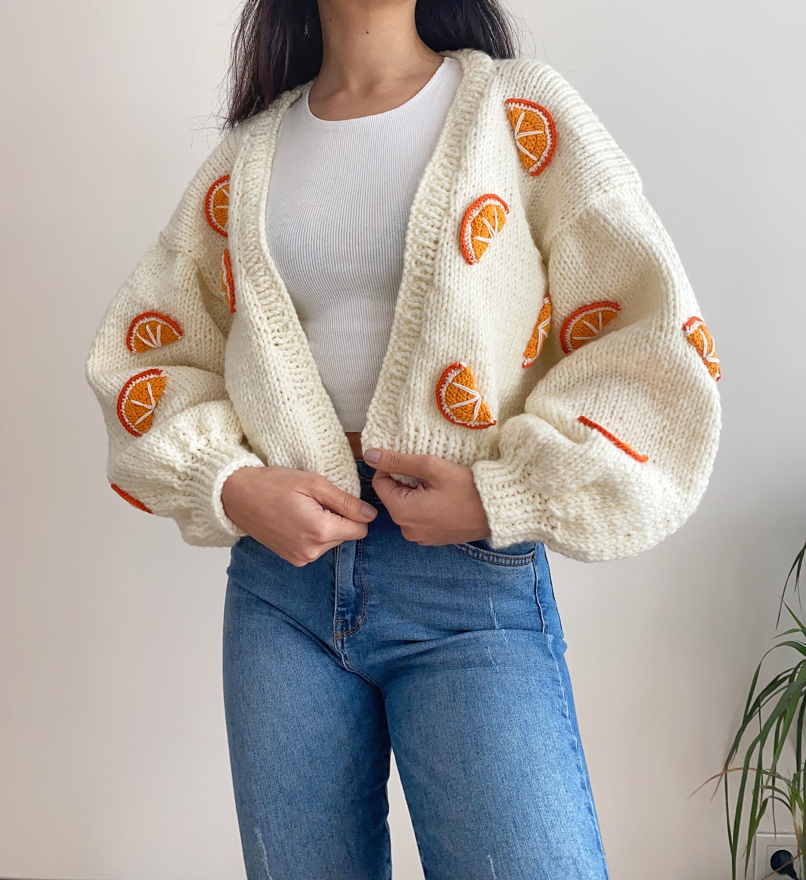 Hand Knit Chunky Orange Cardigansoft Fruity Women - Etsy