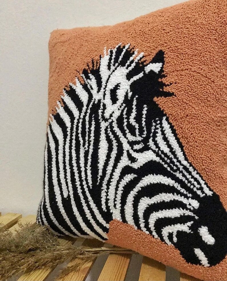 Hand Tufted Zebra Print Punch Needle Pillow Coversblack and | Etsy
