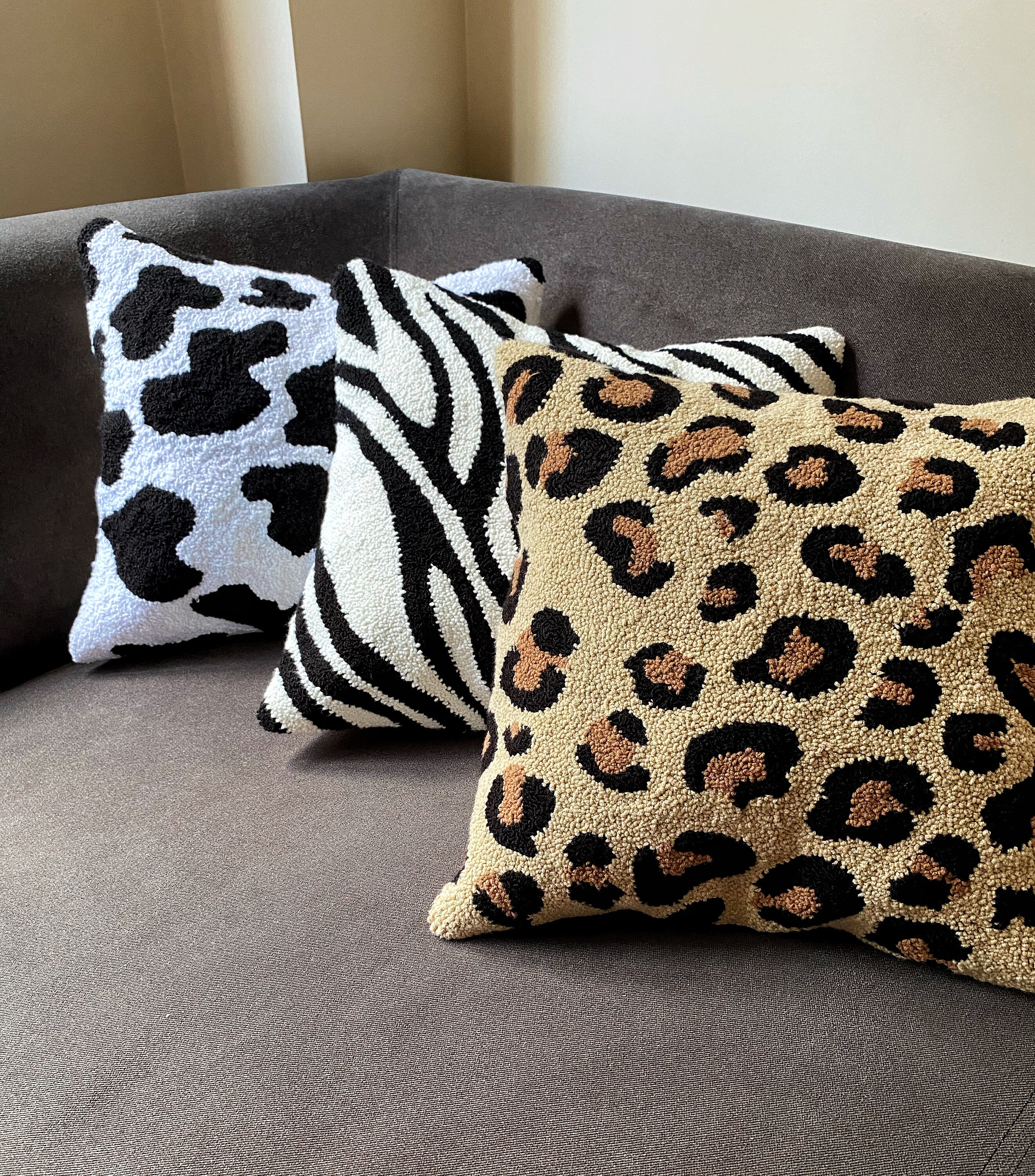 Hand Tufted Cheetah Print Punch Needle Pillow Covers,leopard ...