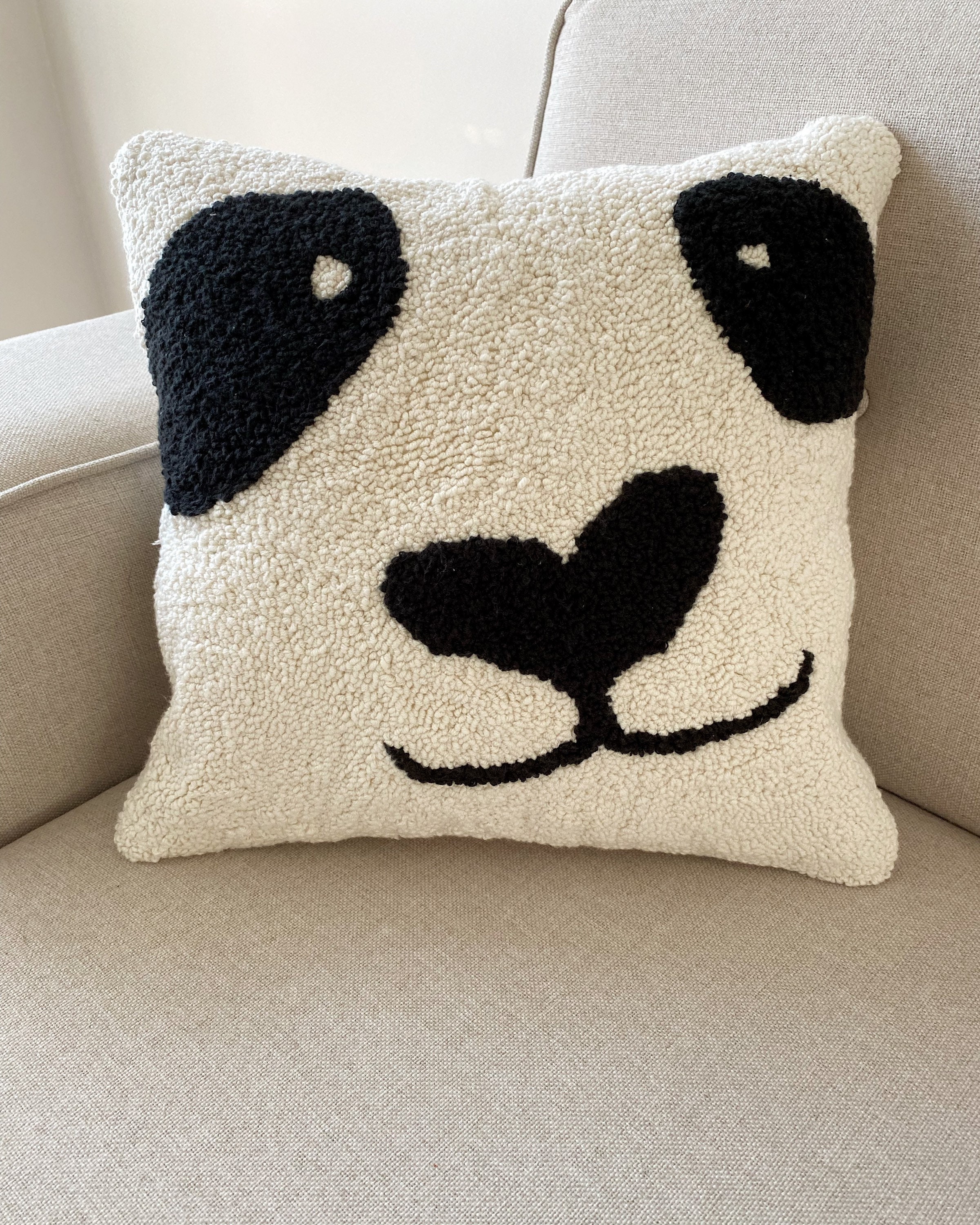 Cute Panda Hand Tufted Punch Needle Pillow Cover,decorative Embroidered ...