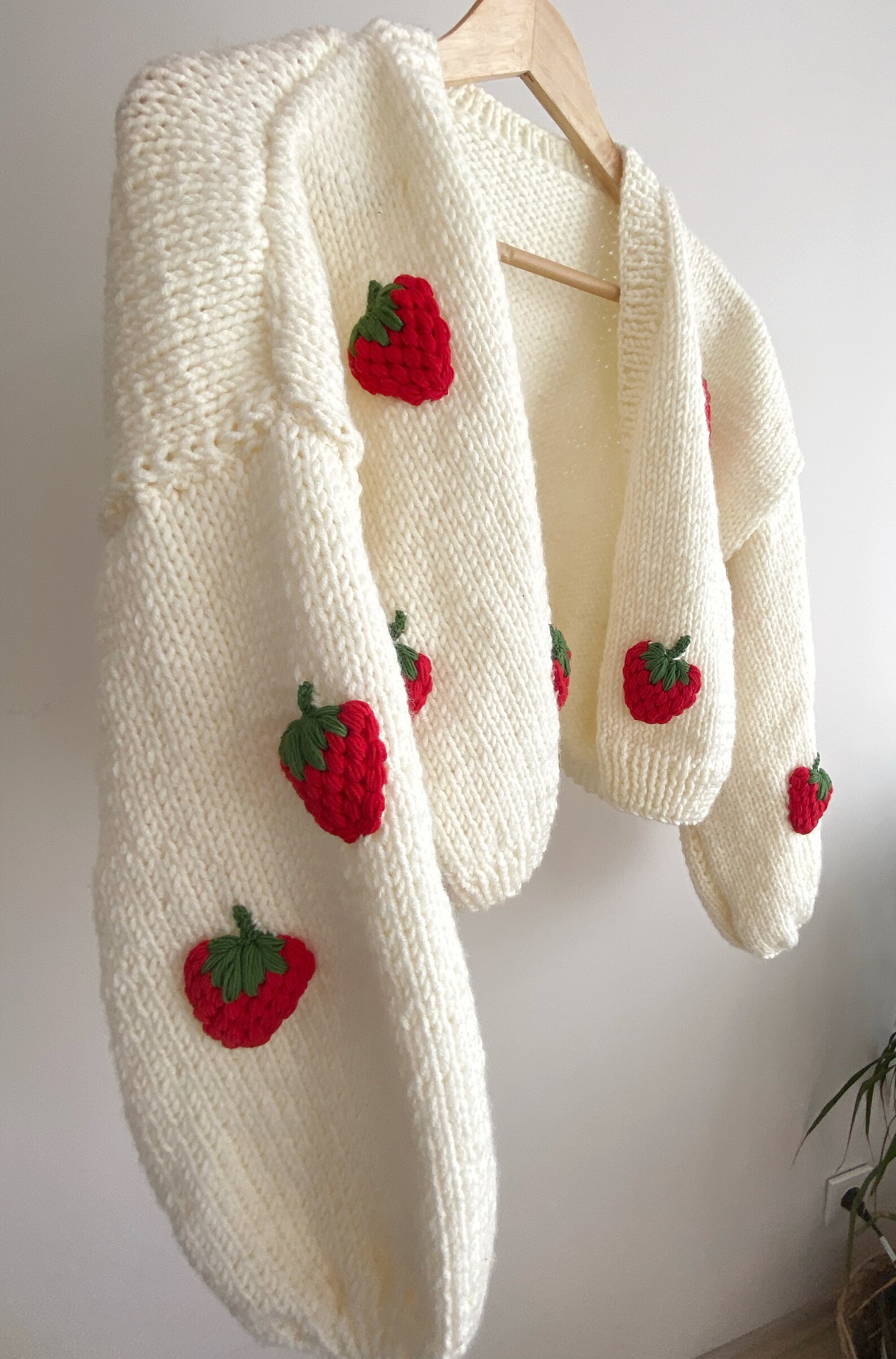 Hand Knit Chunky Strawberry Cardigan,soft Women Sweater,handmade Crop ...