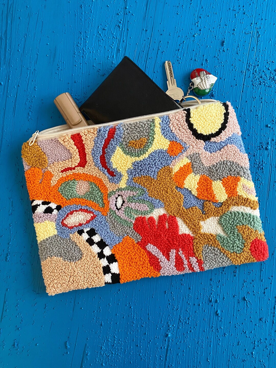 Hand Tufted Punch Needle Clutch Bag, Embroidered Hand Bag,custom Cotton ...