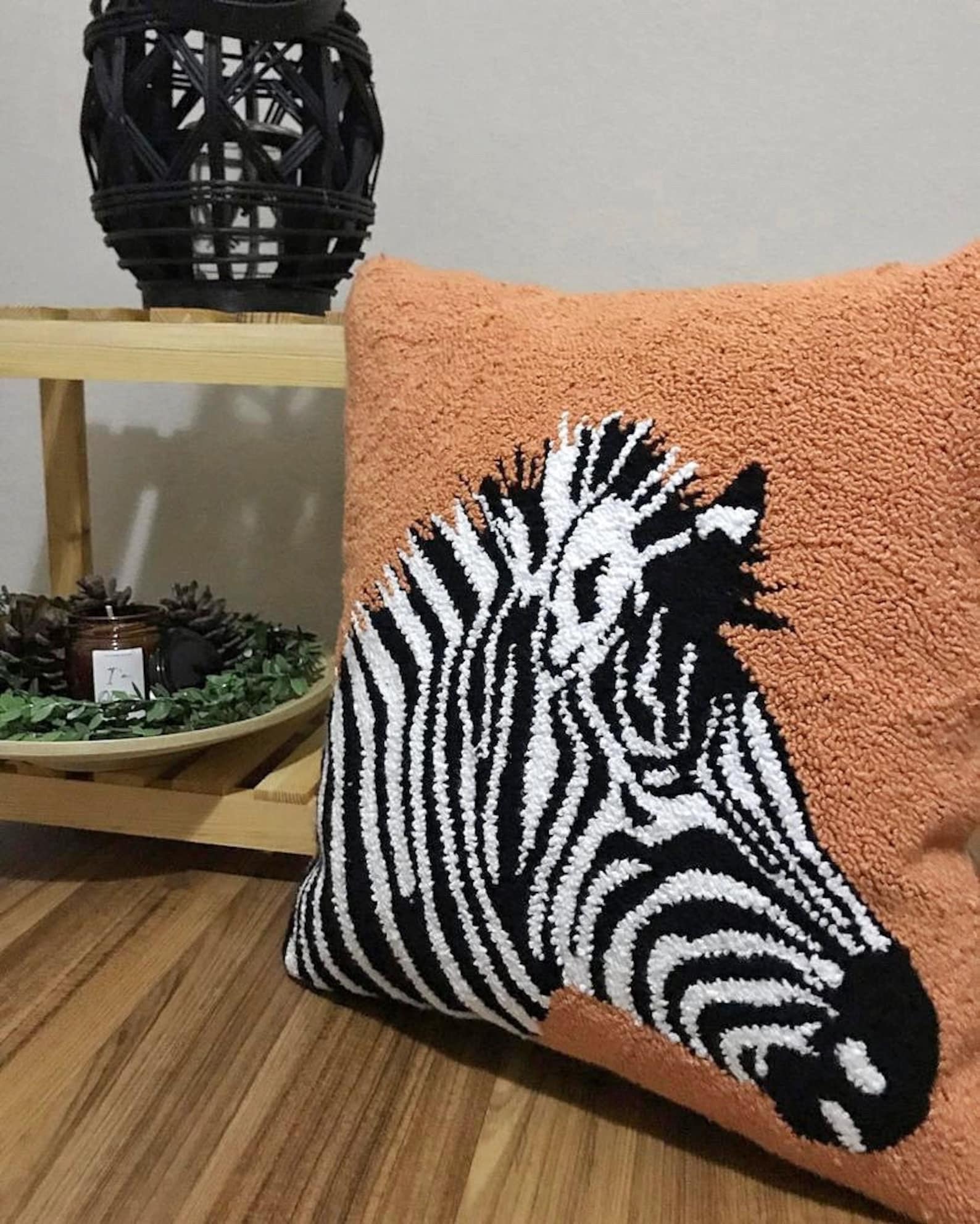 Hand Tufted Zebra Print Punch Needle Pillow Coversblack and | Etsy