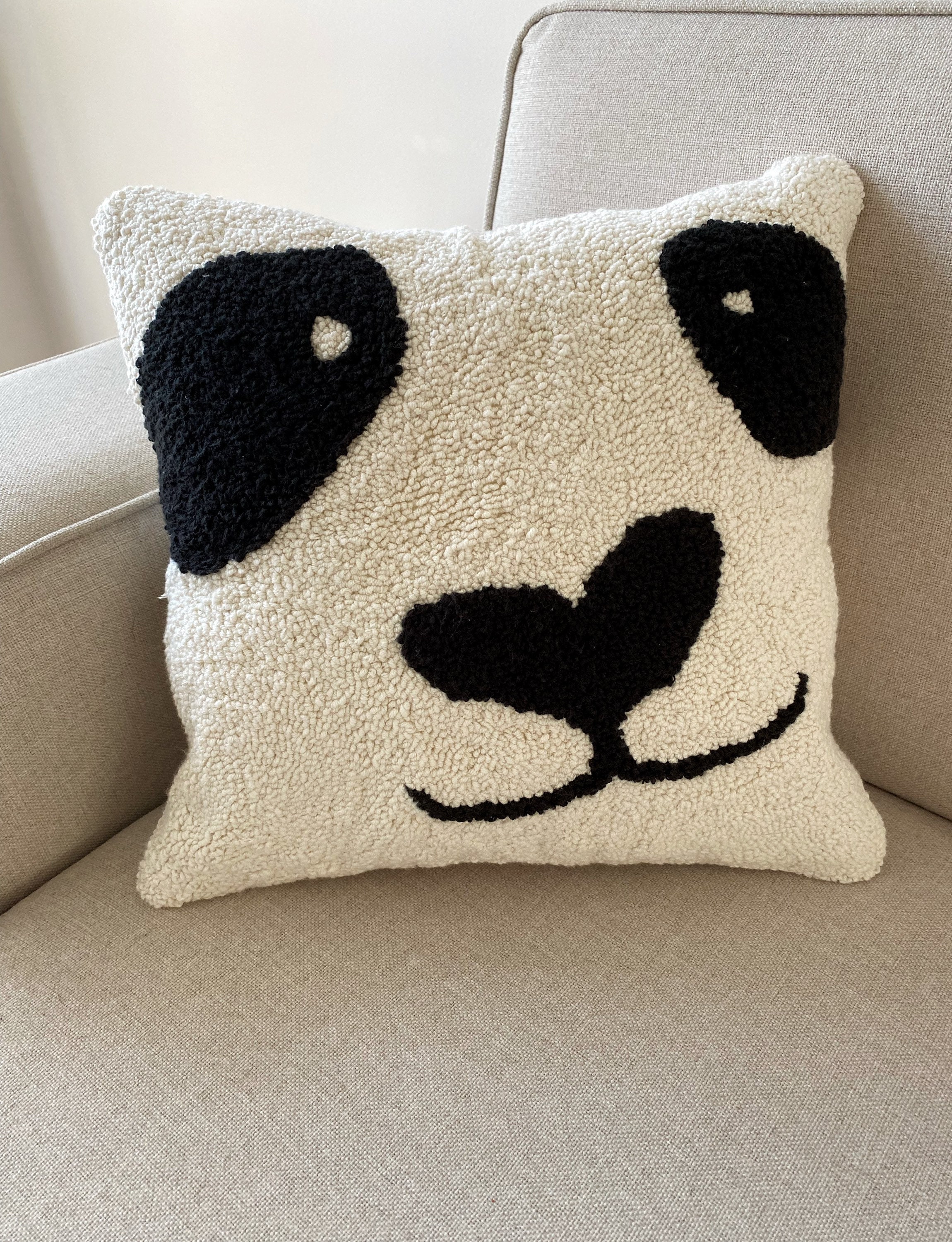 Cute Panda Hand Tufted Punch Needle Pillow Cover,decorative Embroidered ...