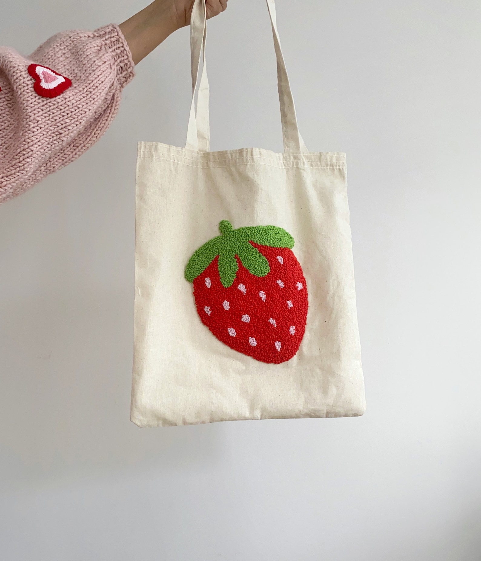 Hand Tufted Punch Needle Tote Bag,strawbery Embroidered Market Bag ...