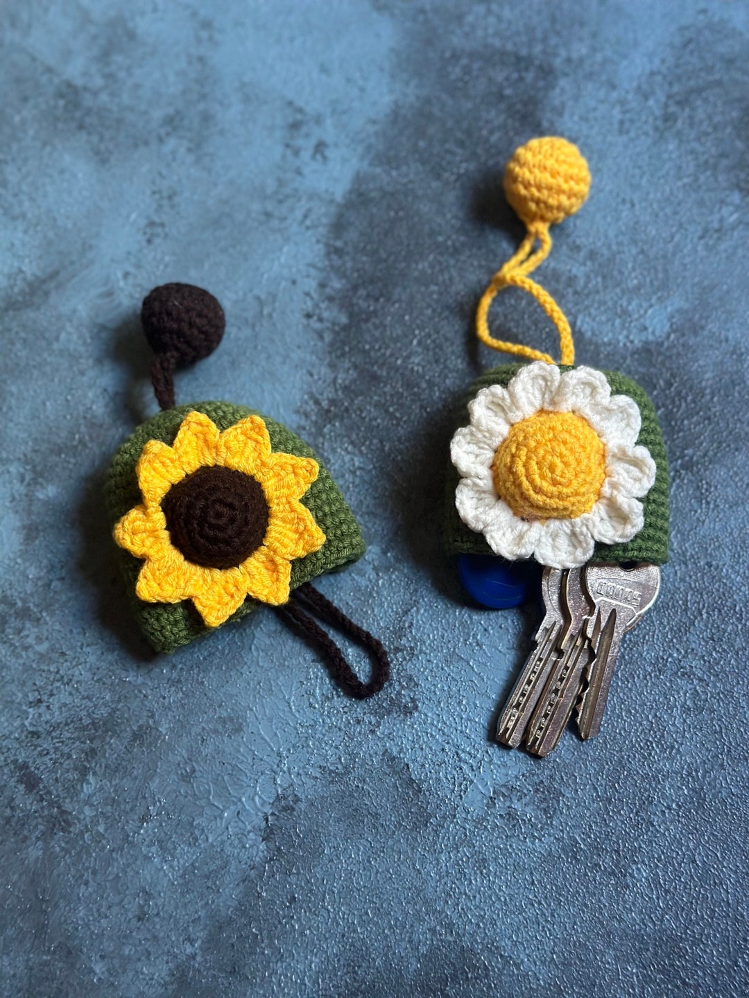 Handmade Cute Sun Flowe Crochet Keychain Holder,fun Crochet Daisy ...