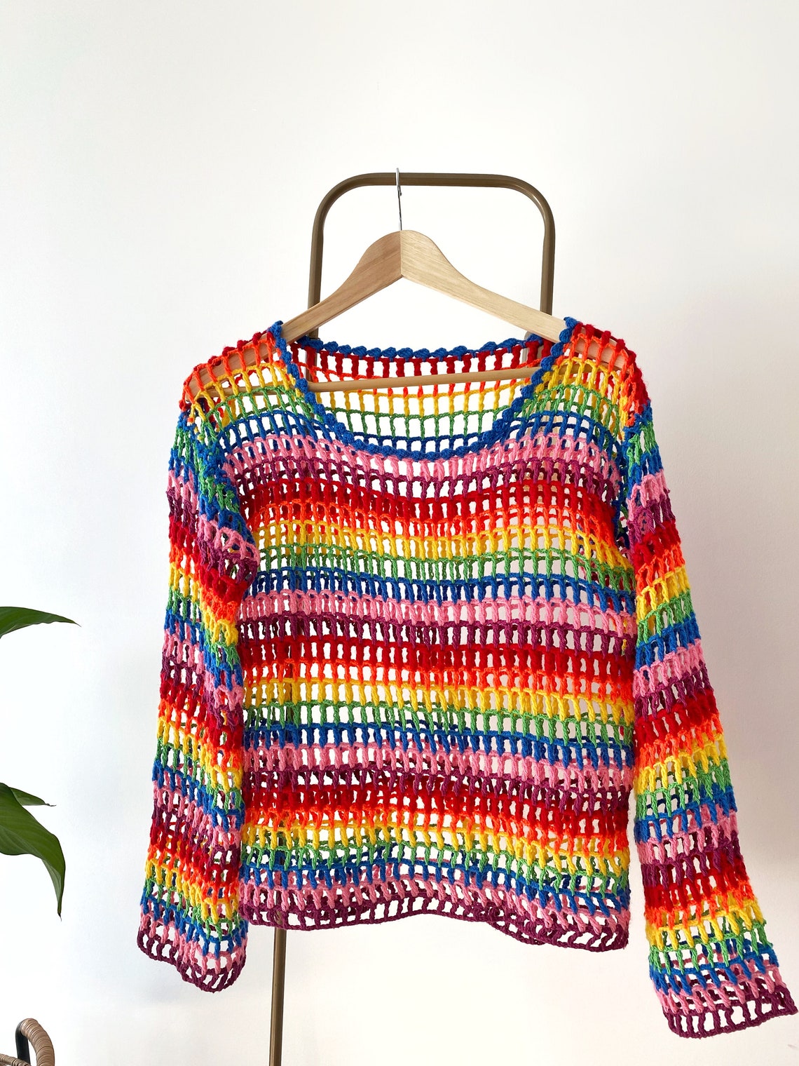 Handmade Crochet Rainbow Net Blouse,mesh Cotton Top,bohemian Long ...