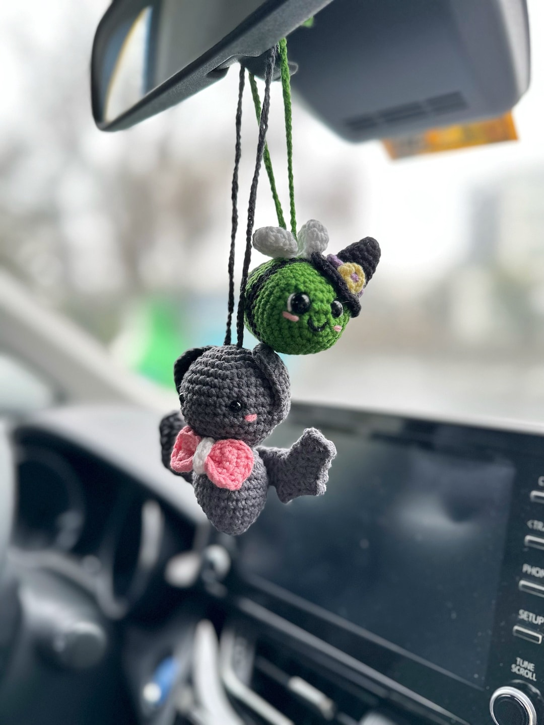 Cute Bat Crochet Car Mirror Charms,halloween Amigurumi Car Accessory ...
