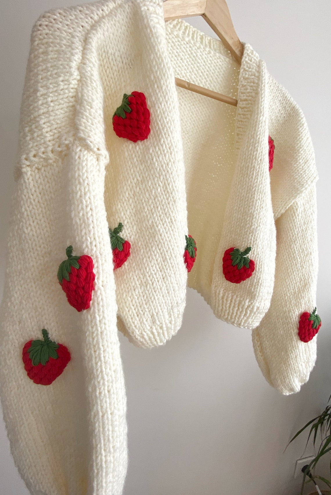Hand Knit Chunky Strawberry Cardigan,soft Women Sweater,handmade Crop ...