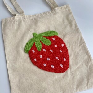Hand Tufted Punch Needle Tote Bag,strawbery Embroidered Market Bag ...