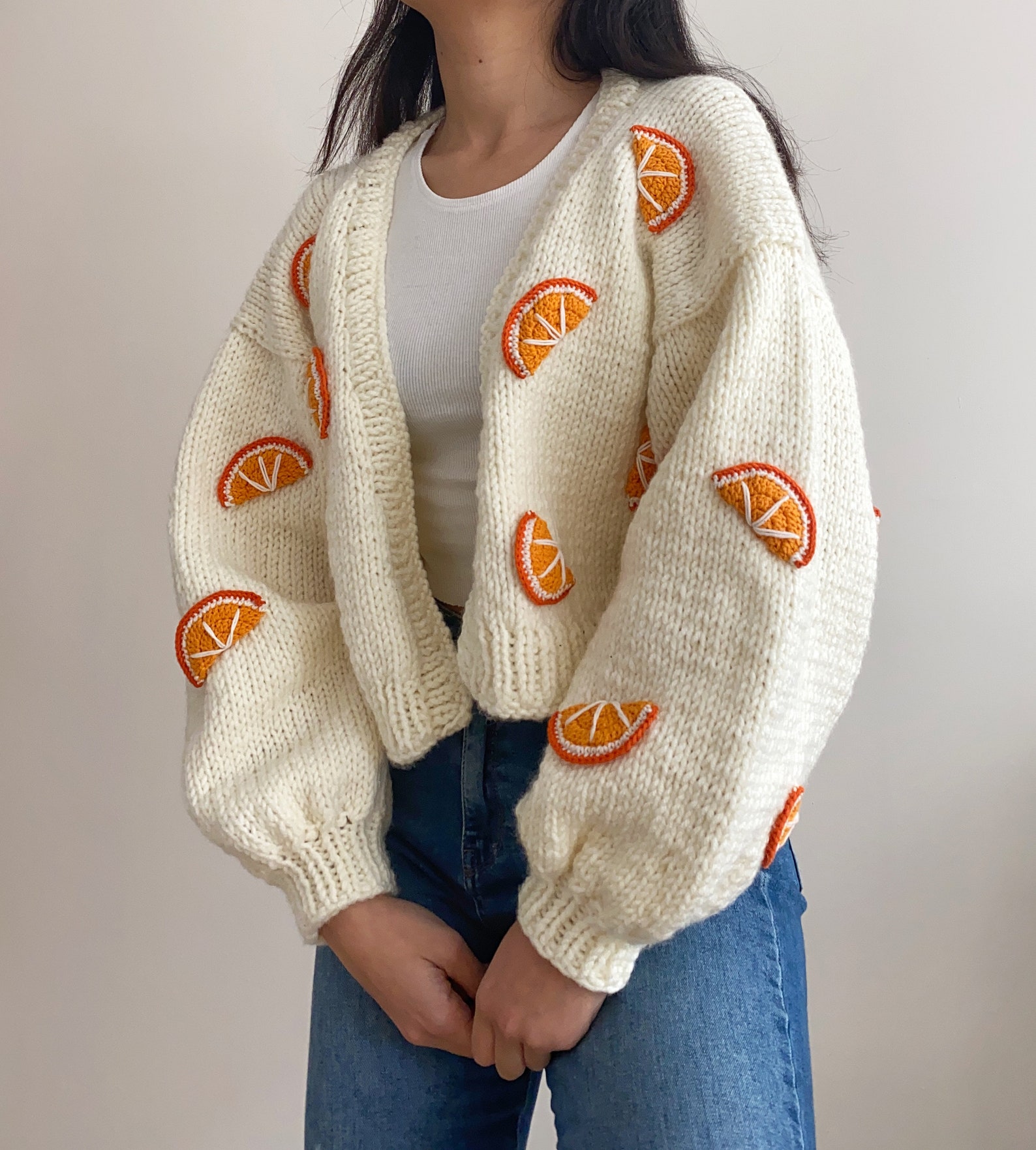 Hand Knit Chunky Orange Cardigansoft Fruity Women - Etsy