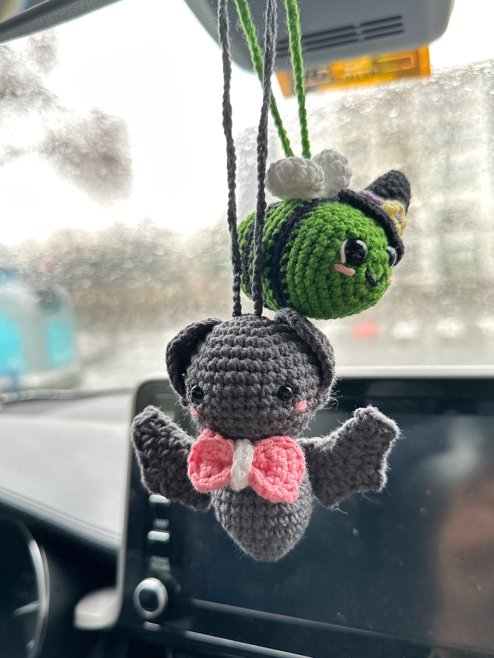 Cute Bat Crochet Car Mirror Charms,halloween Amigurumi Car Accessory ...