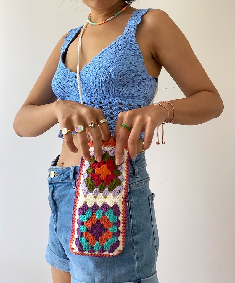 Granny Square Phone Holder Purse,handmade Water Bottle Carrier ...