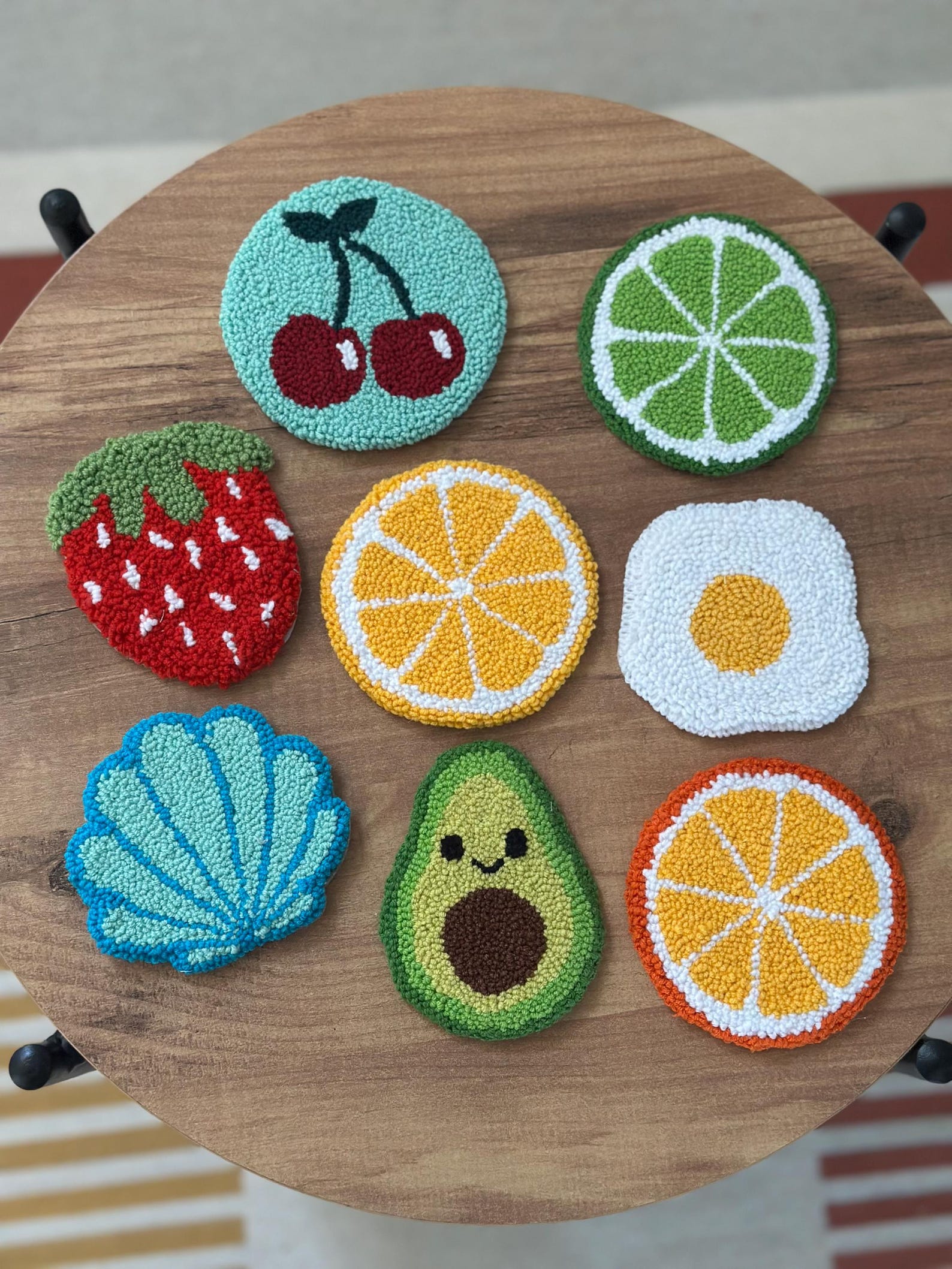 Cute Coffee Table Fruit Coaster Set,punch Needle Mug Rugs,tufted ...