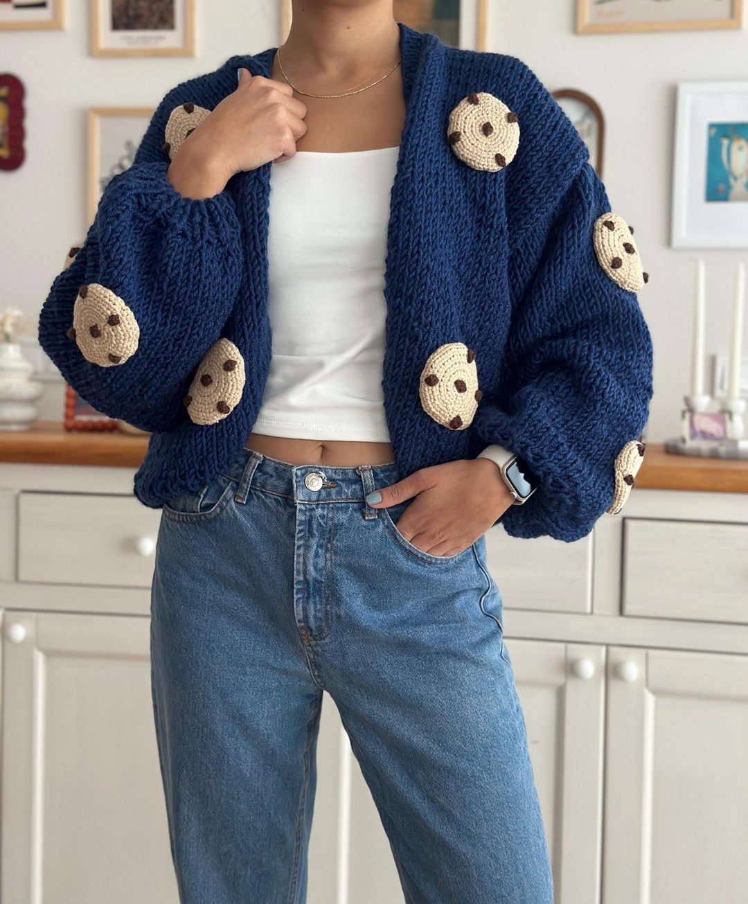 Hand Knit Chunky Cookie Cardigan,soft Women Sweater,handmade Crop Knit ...