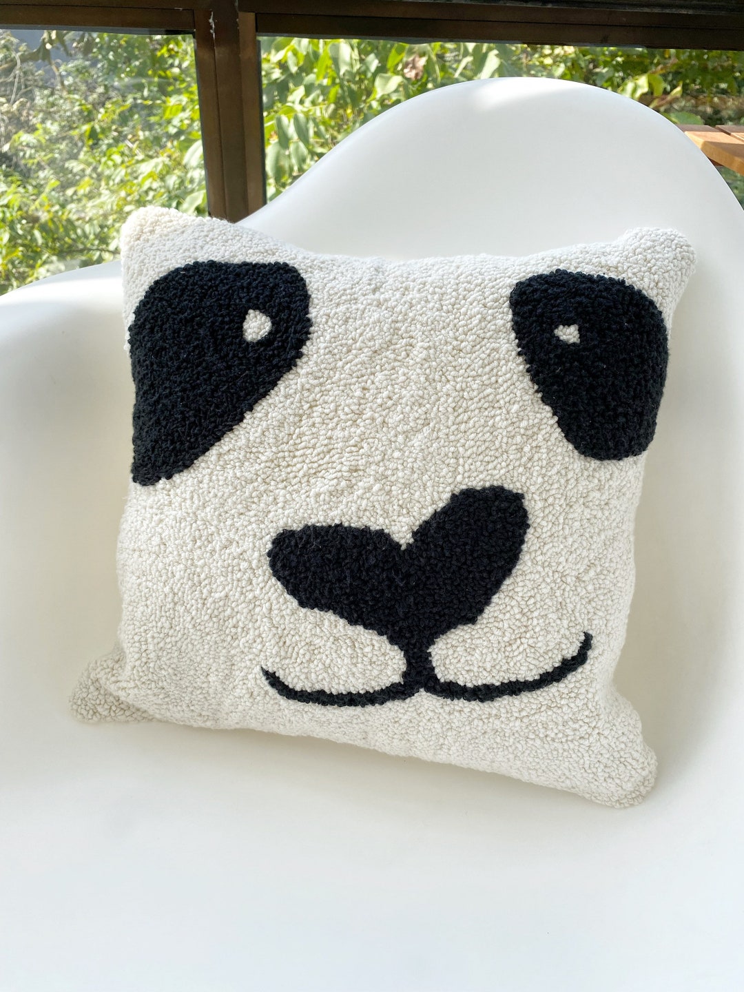Cute Panda Hand Tufted Punch Needle Pillow Cover,decorative Embroidered ...