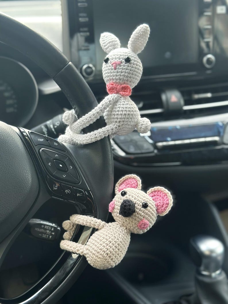 Cute Amigurumi Monkey Steering Wheel Accessory, Crochet Cow Gear Shift ...
