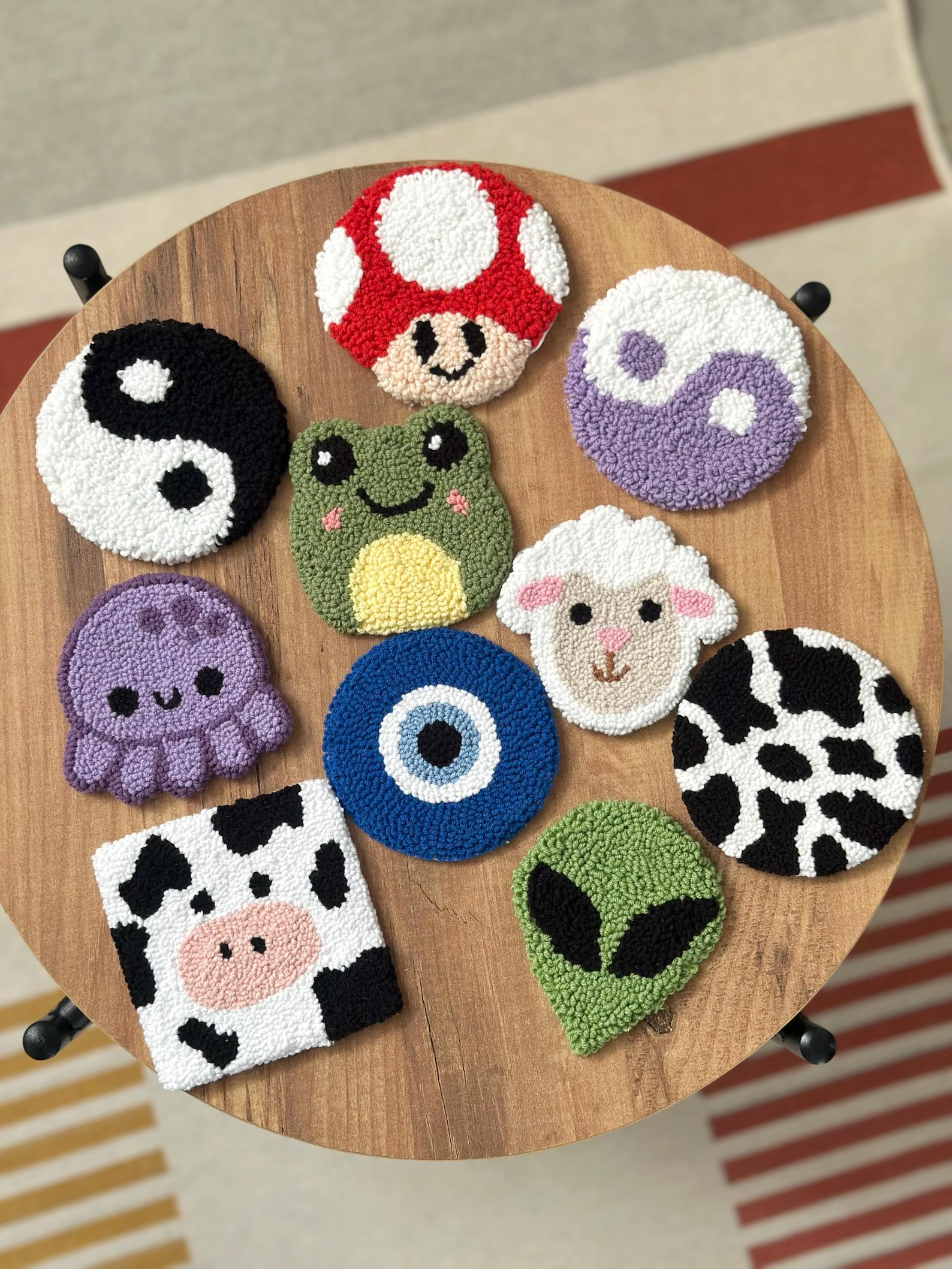Cute Coffee Table Coaster Set,punch Needle Mug Rugs,custom Tufted ...