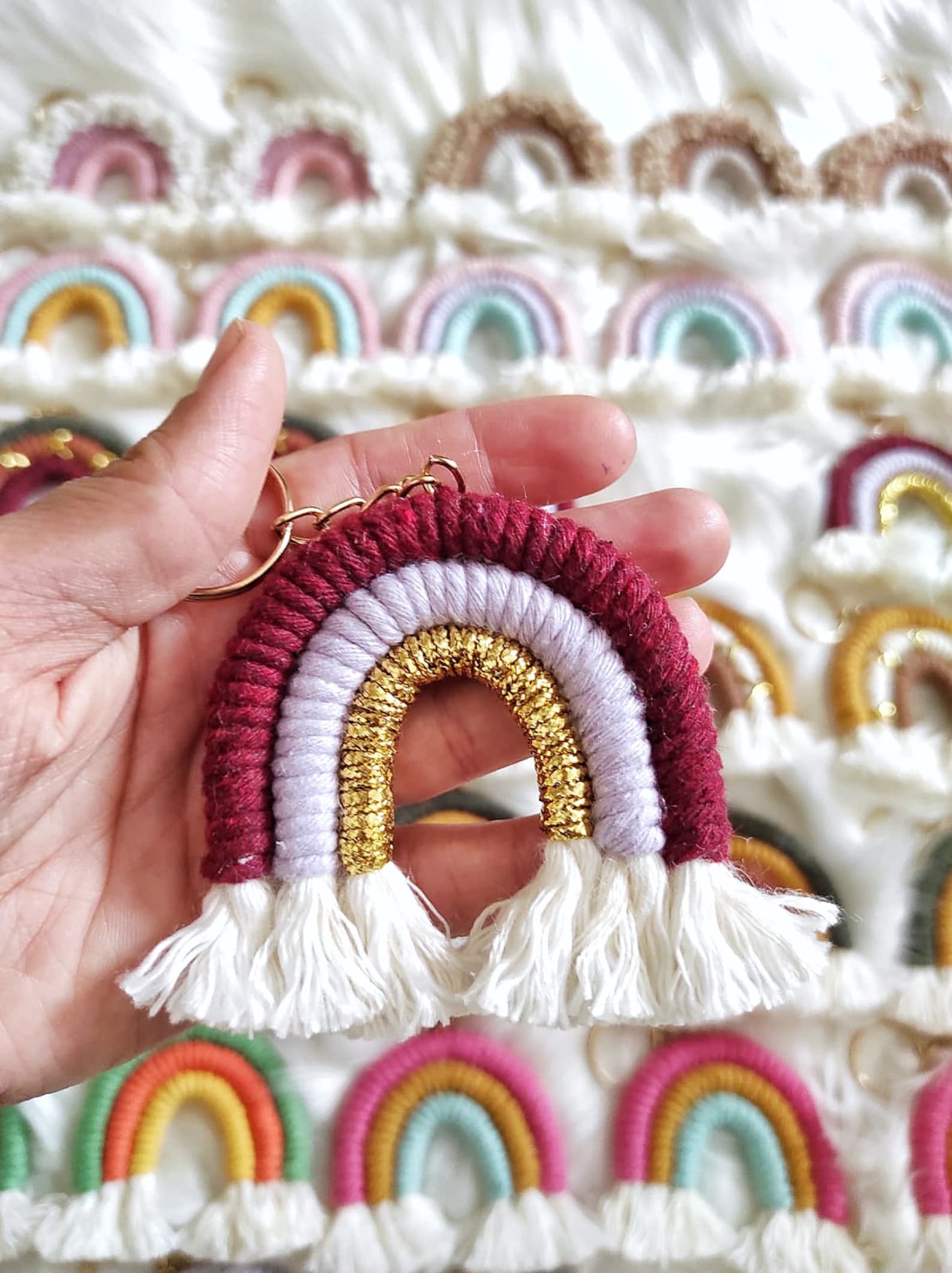 Rainbow Macrame Keychain Boho Rainbow Lanyard Yarn - Etsy