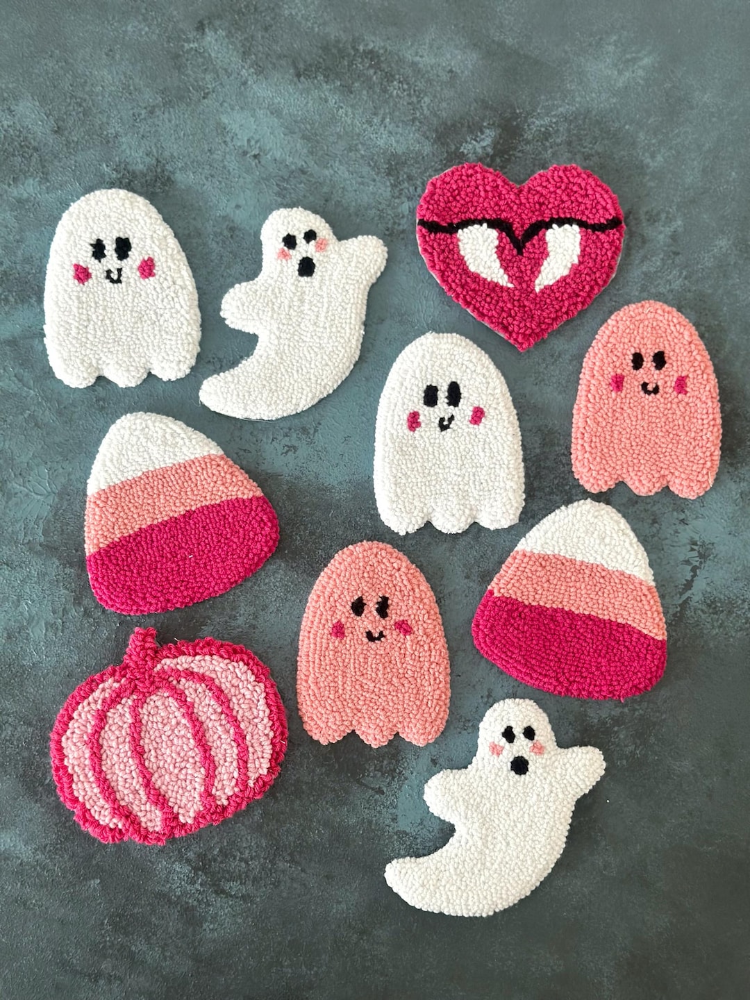 Cute Pink Halloween Ghost Punch Needle Coaster,handmade Spooky Pumpkin ...