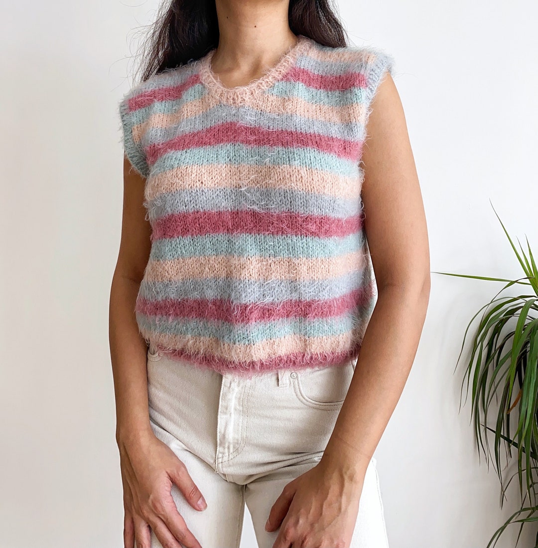 Hand Knit Soft Mohair Vest, Women Sweater,handmade Crop Knit Outfit ...