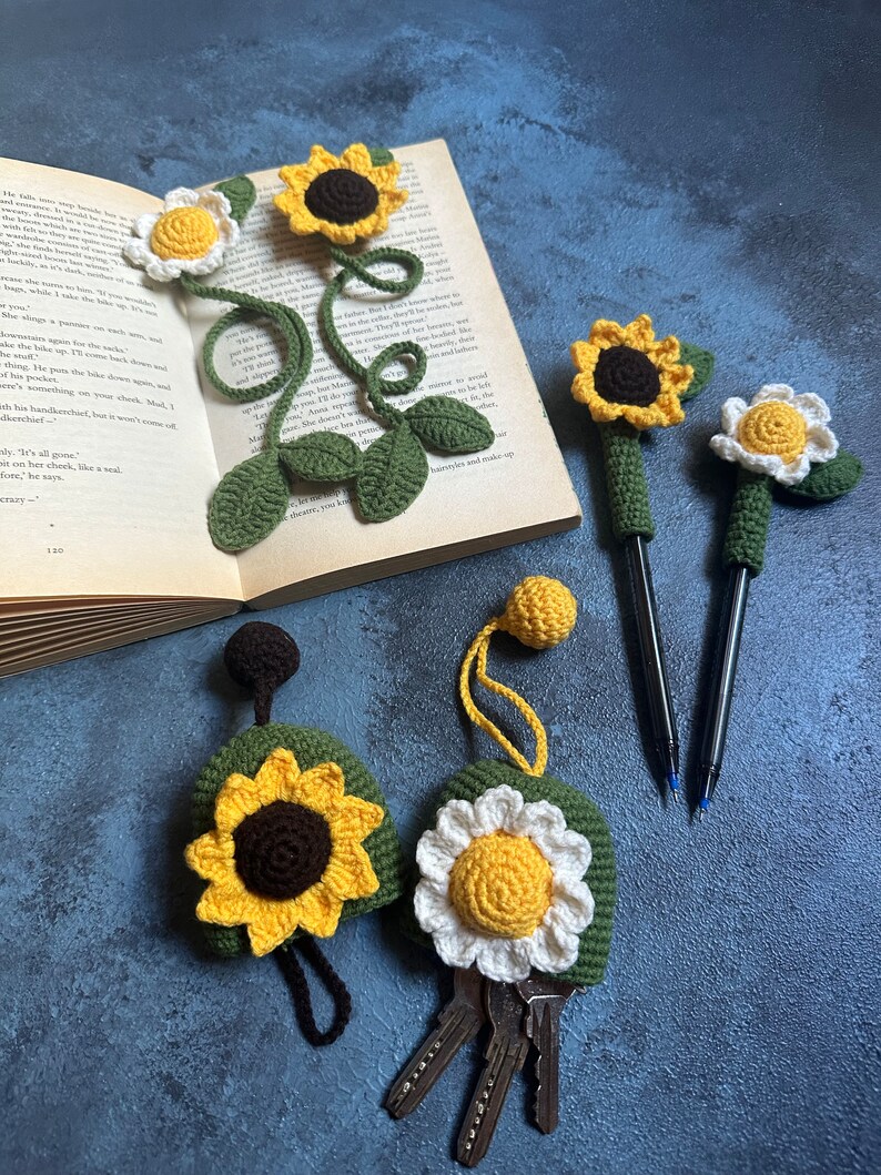 BACK to SCHOOL Set,cute Sun Flower Crochet Bookmark,daisy Book String ...