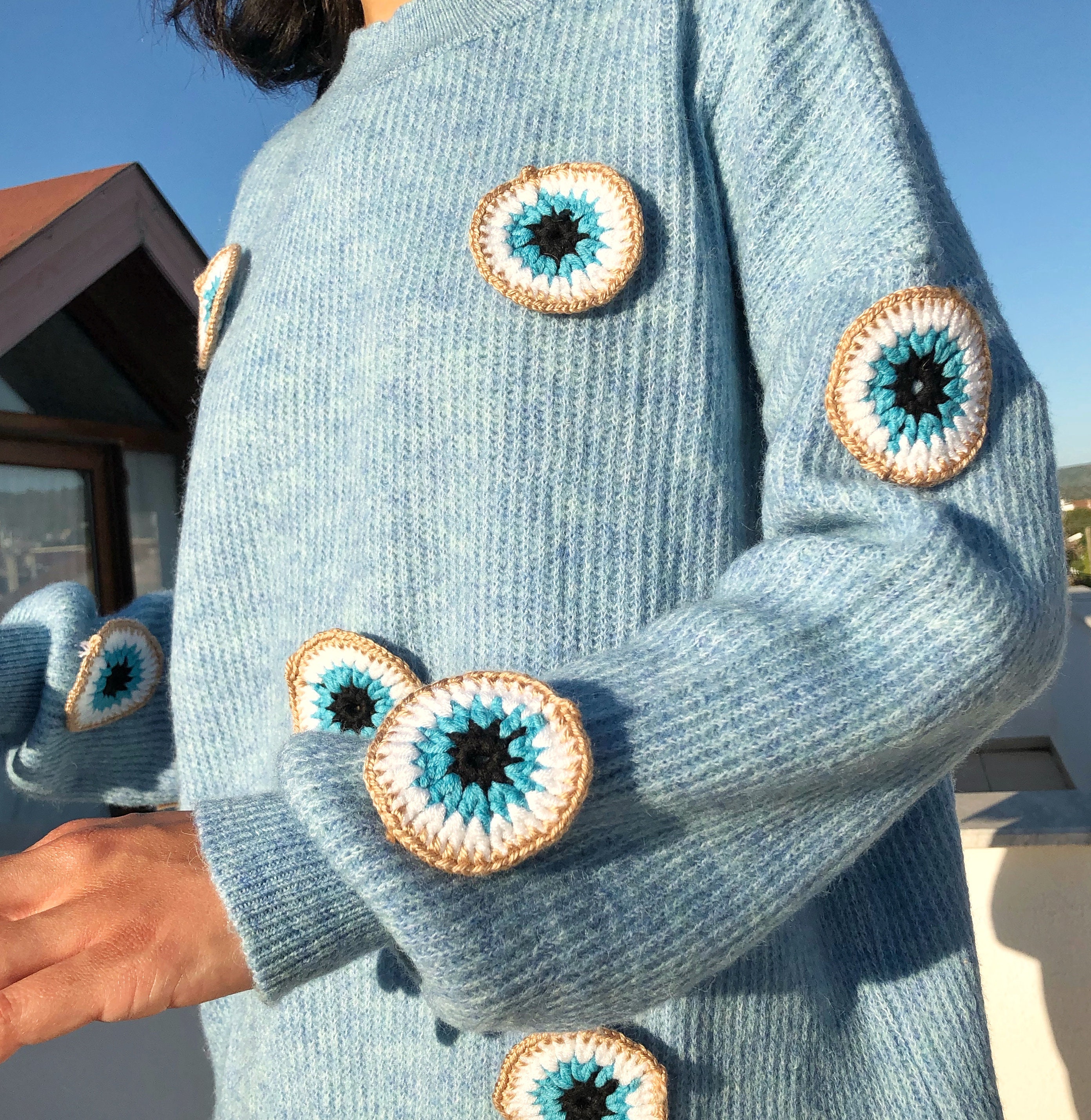 Unique Evil Eye Jumper,crochet Evil Eye Knit Women Sweater, Handmade ...