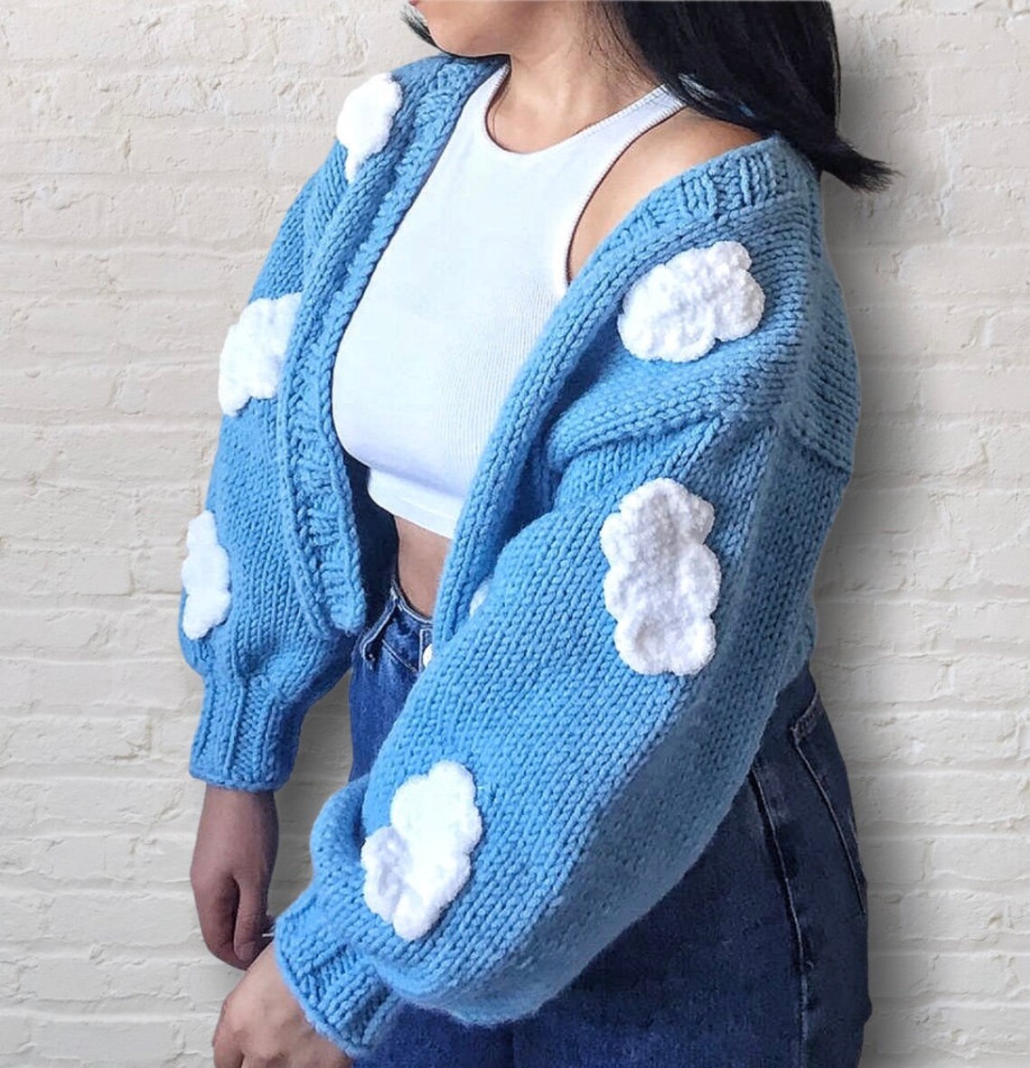 Handknit Chunky Cloud Cardigan EmbroideryCozy Soft Punch | Etsy