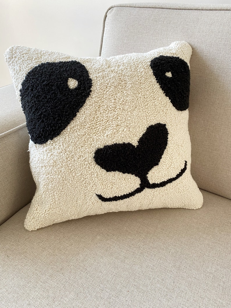 Cute Panda Hand Tufted Punch Needle Pillow Cover,decorative Embroidered ...